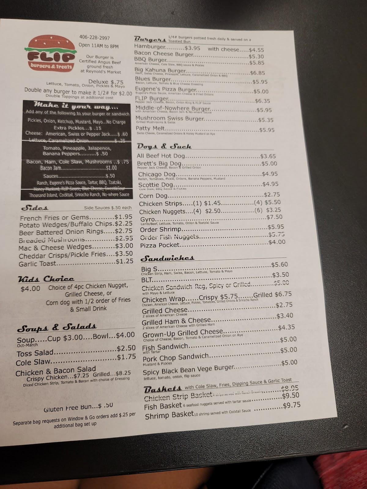 Menu at Flip Burgers and Treats restaurant, Glasgow