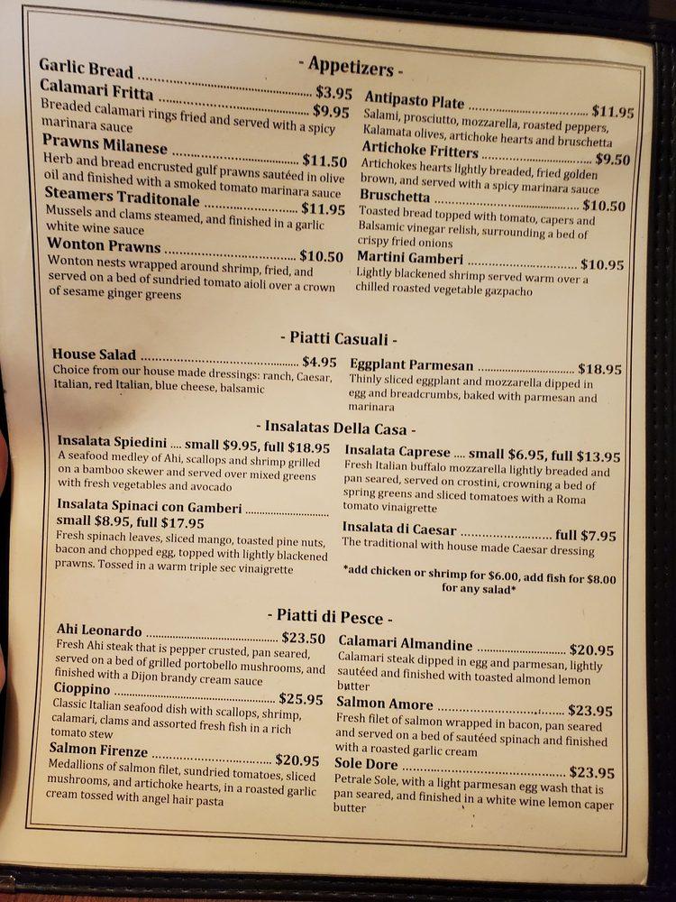 Menu at Garibaldi's Italian Kitchen restaurant, Carson City