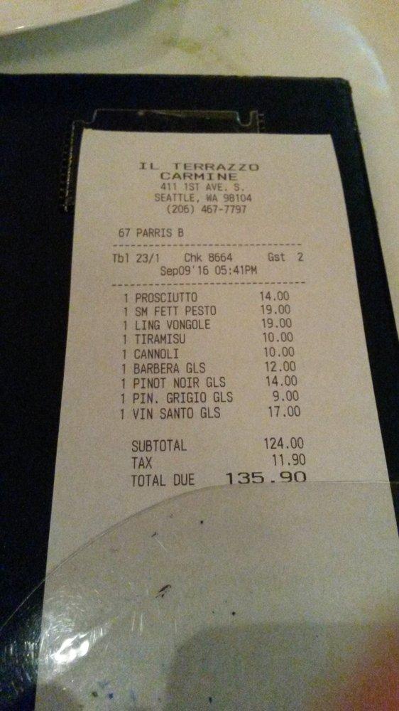 Menu at Il Terrazzo Carmine restaurant, Seattle