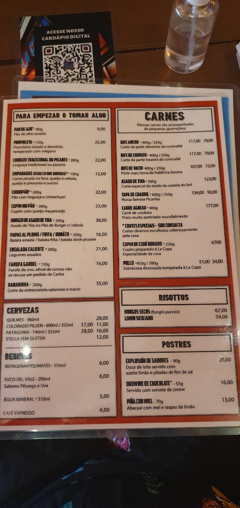 Menu em La Copa restaurante, Rio de Janeiro, R. Domingos Ferreira