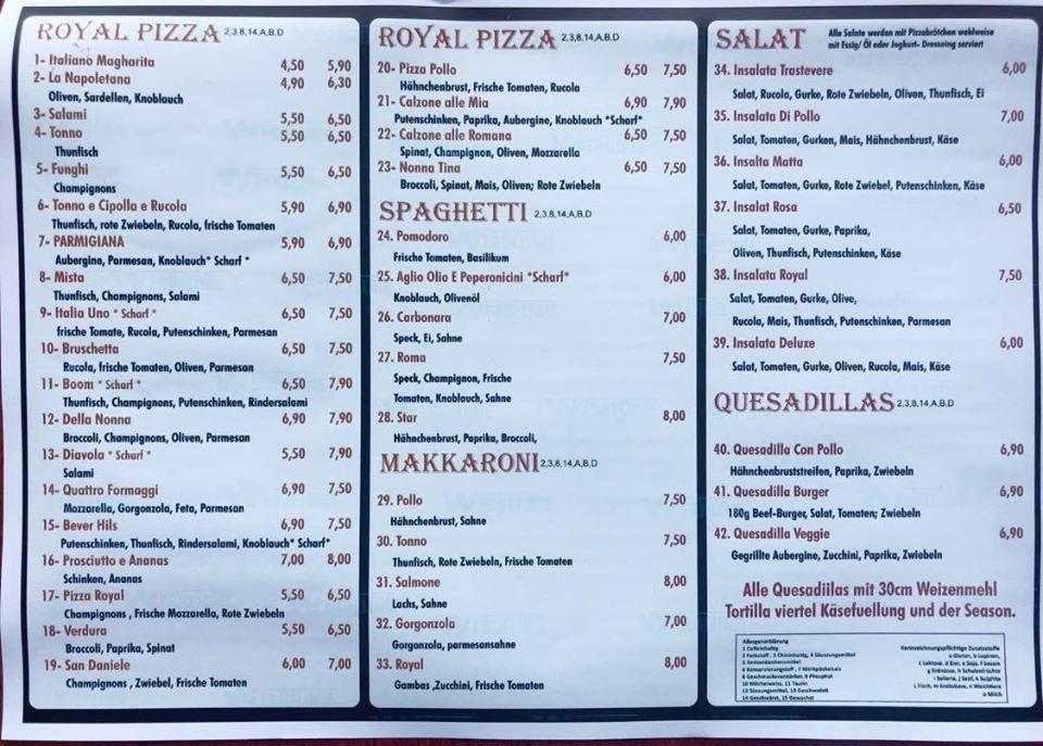 Speisekarte von Pizzeria La Familia, Erkelenz