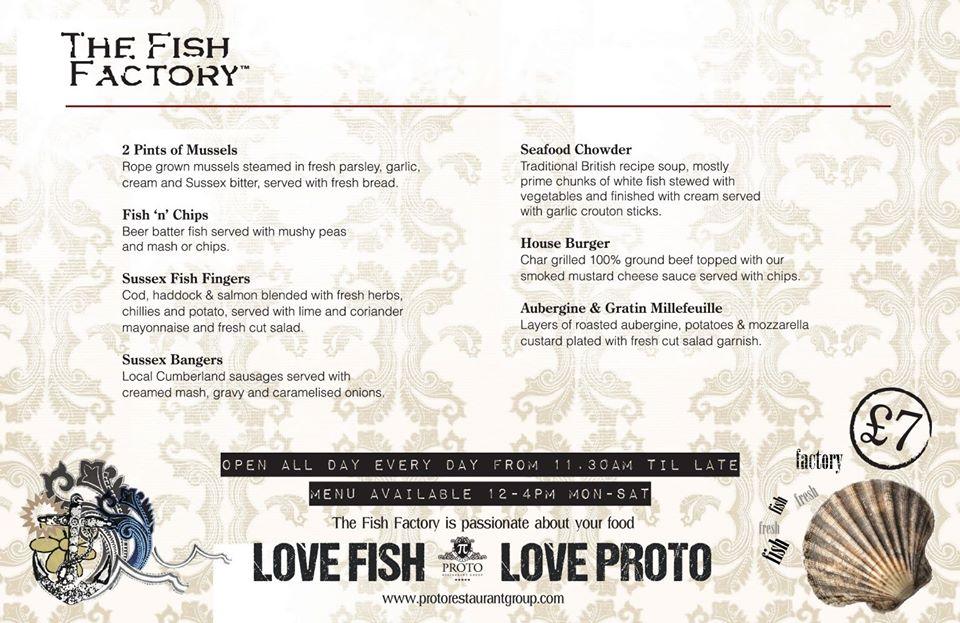 Menu at The Fish Factory restaurant, Littlehampton