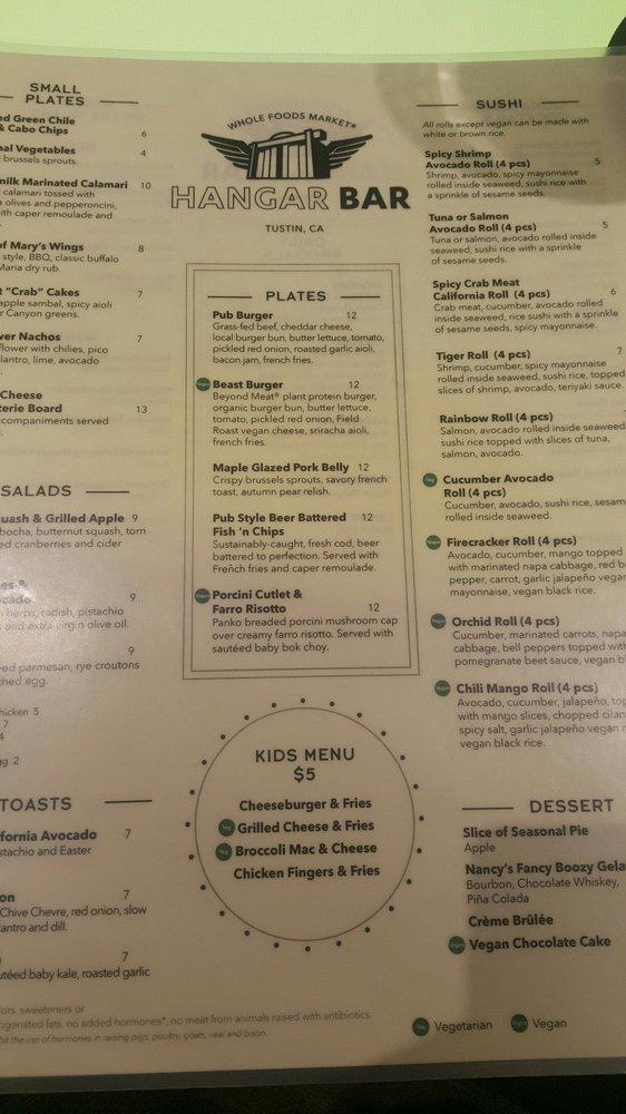 Menu at The Hangar Bar, Tustin