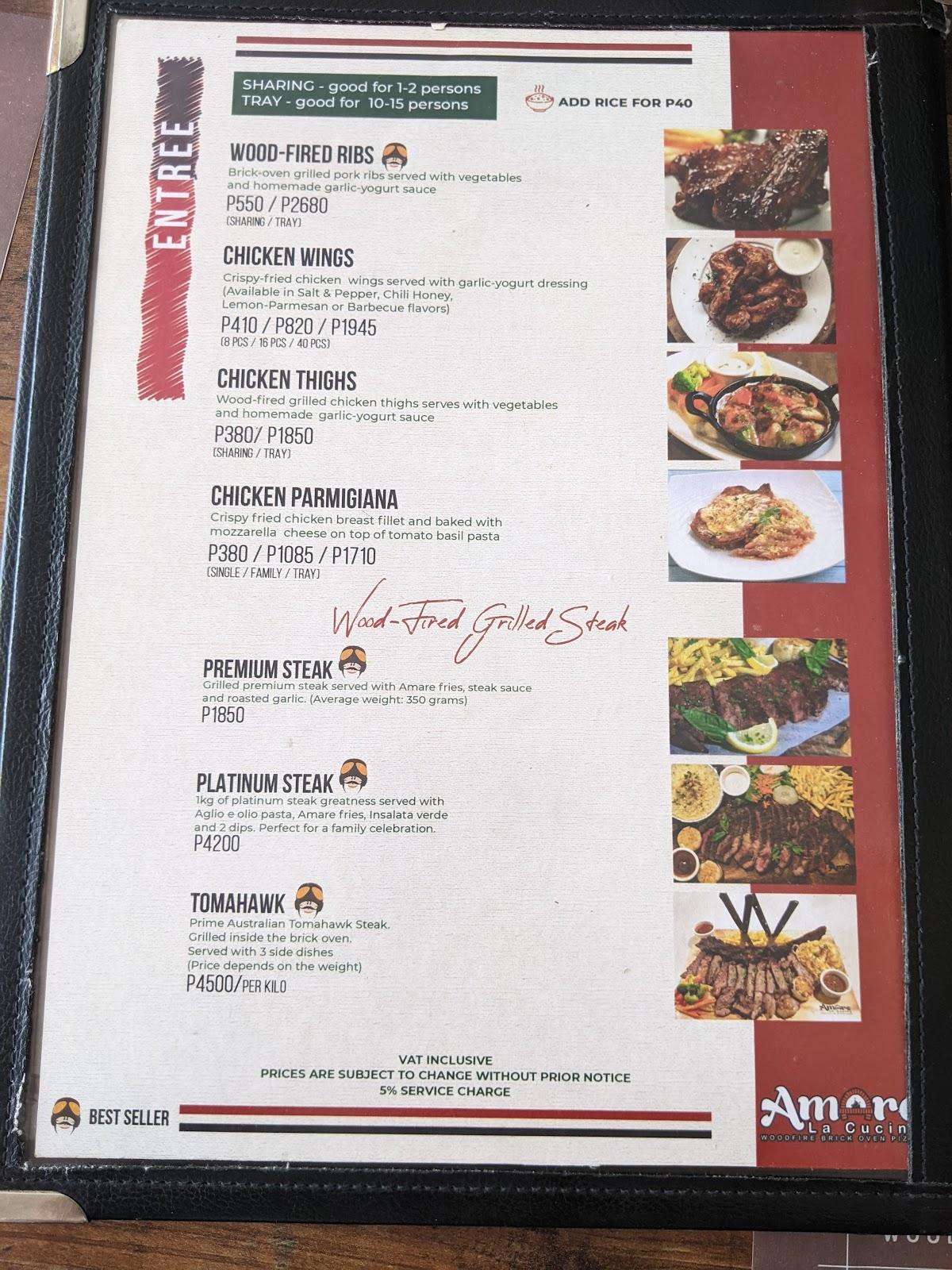 Menu at Amare La Cucina Microtel restaurant, Baguio