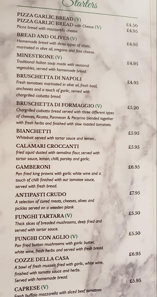 Menu at Amici restaurant, Coleford