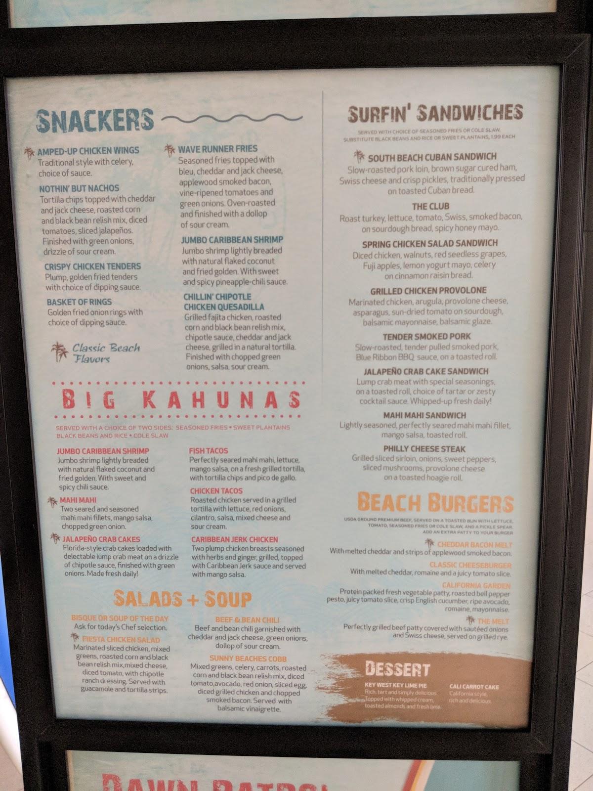 Menu at Beaches Boardwalk Cafe, Fort Myers, Terminal Access Rd