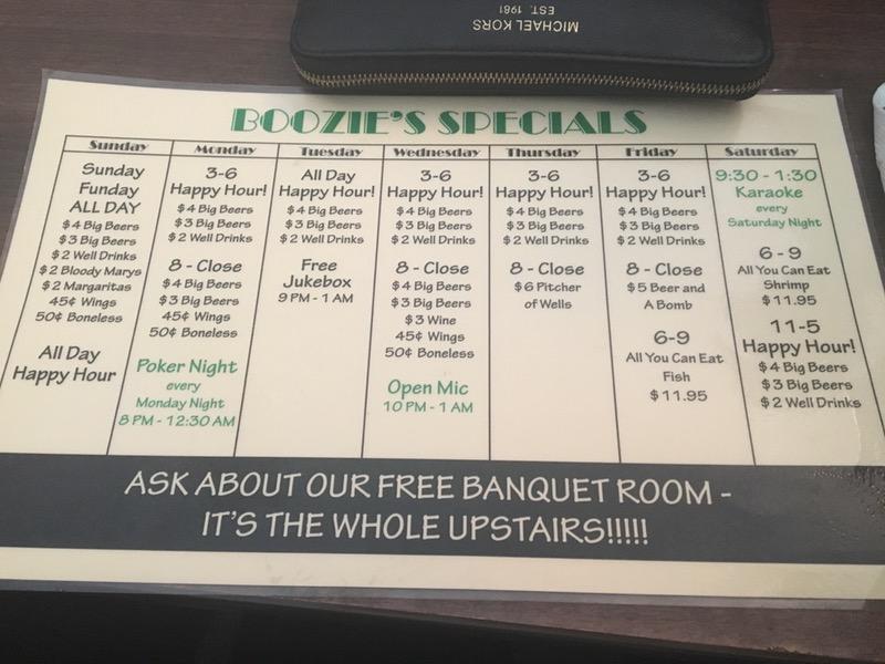 Menu at Boozie's Bar & Grill, Davenport