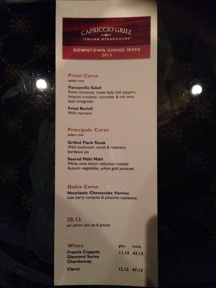 Menu at Capriccio Grill steakhouse, Memphis
