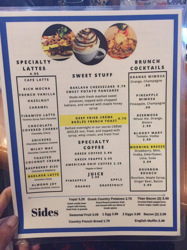 Menu at Opa! Greek Taverna restaurant, Rowlett