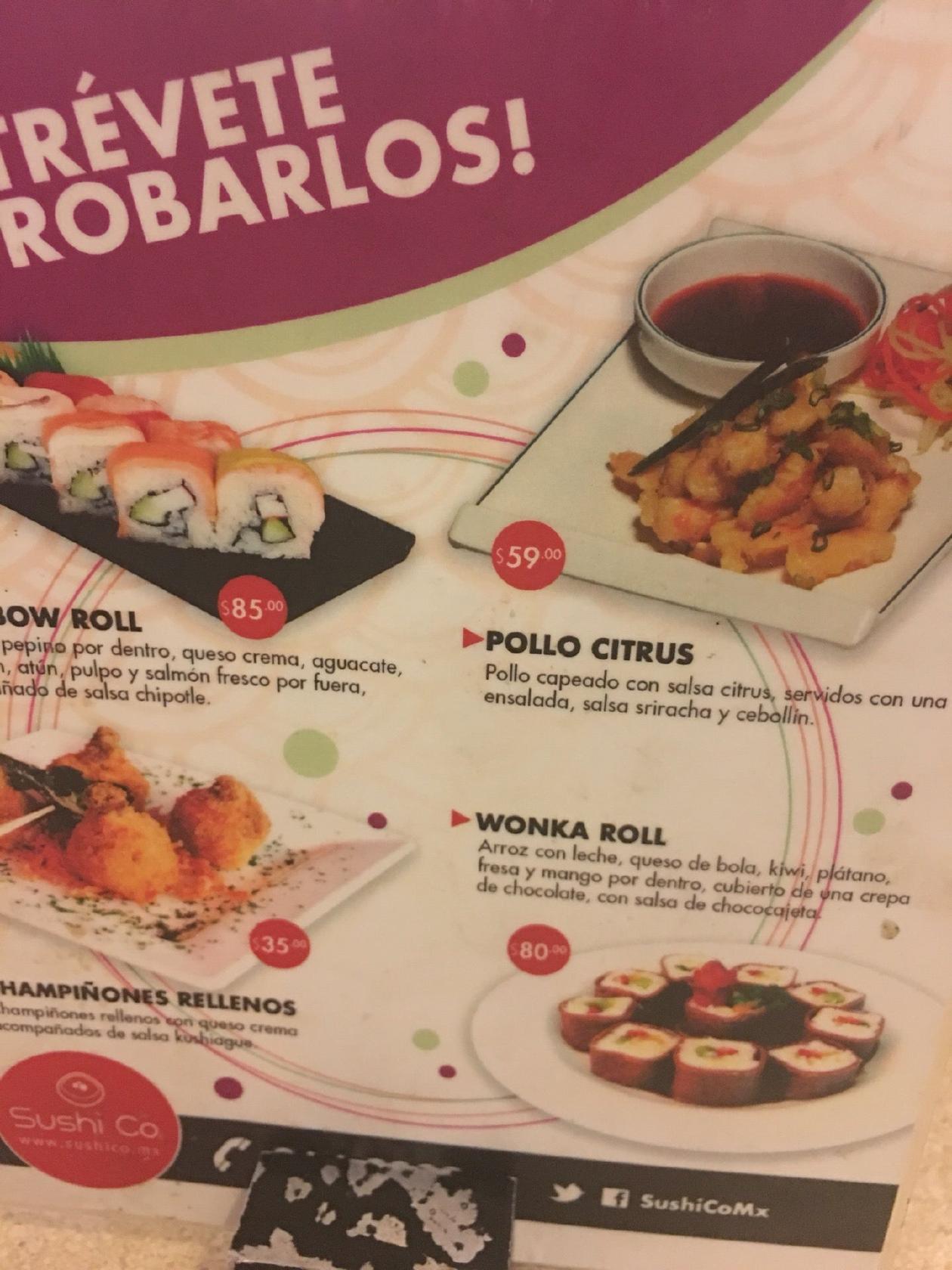 Menu at Sushi Oishii Co. restaurant, Merida, Prol. Paseo Montejo 348