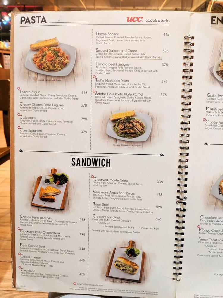 Menu at UCC Clockwork cafe, Cebu City