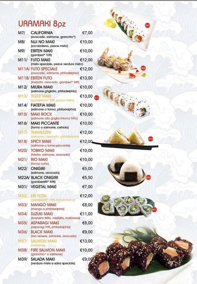 Menu at Yoshi Yoshi restaurant, Macerata