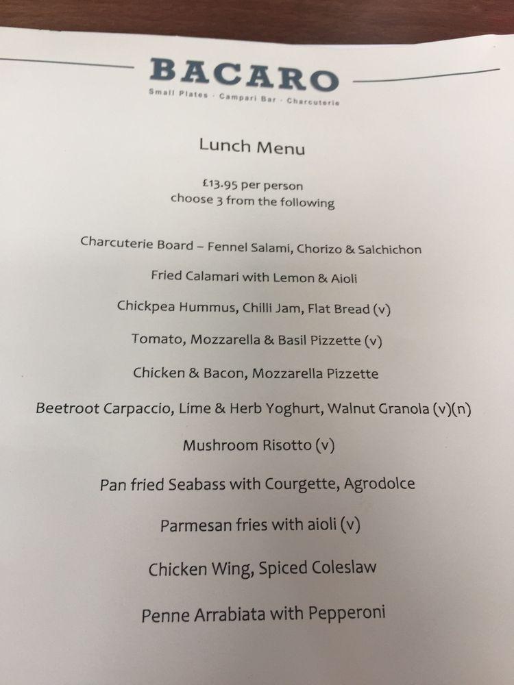 Menu at Bacaro pub & bar, Liverpool