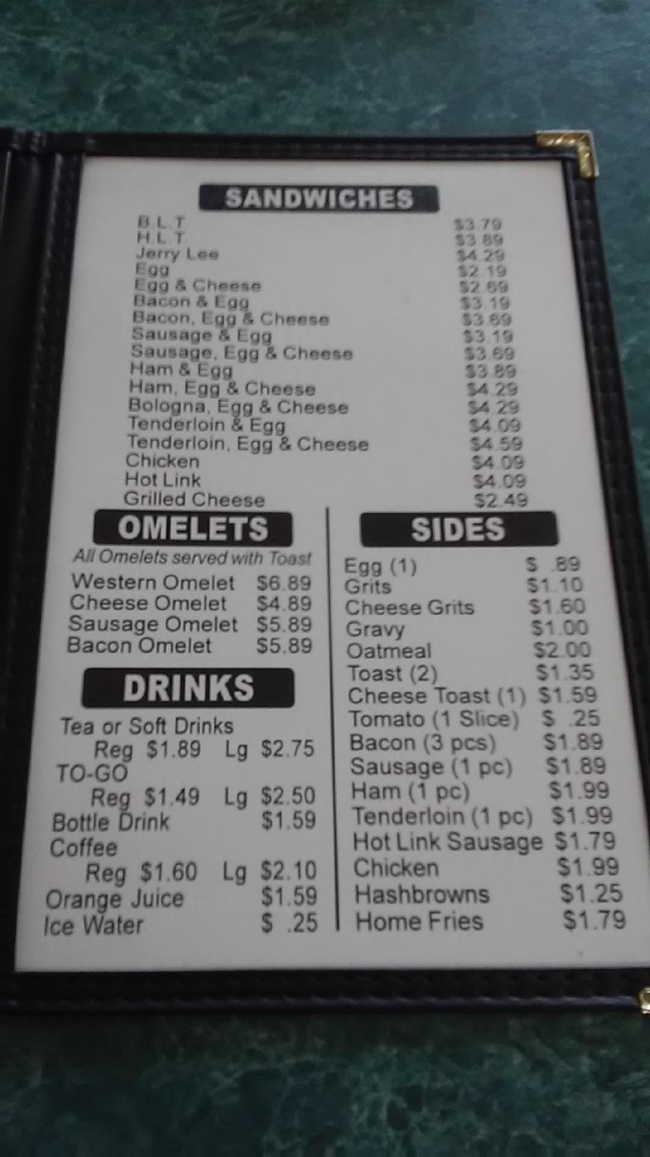 Menu at Carter’s Kitchen restaurant, Lavonia