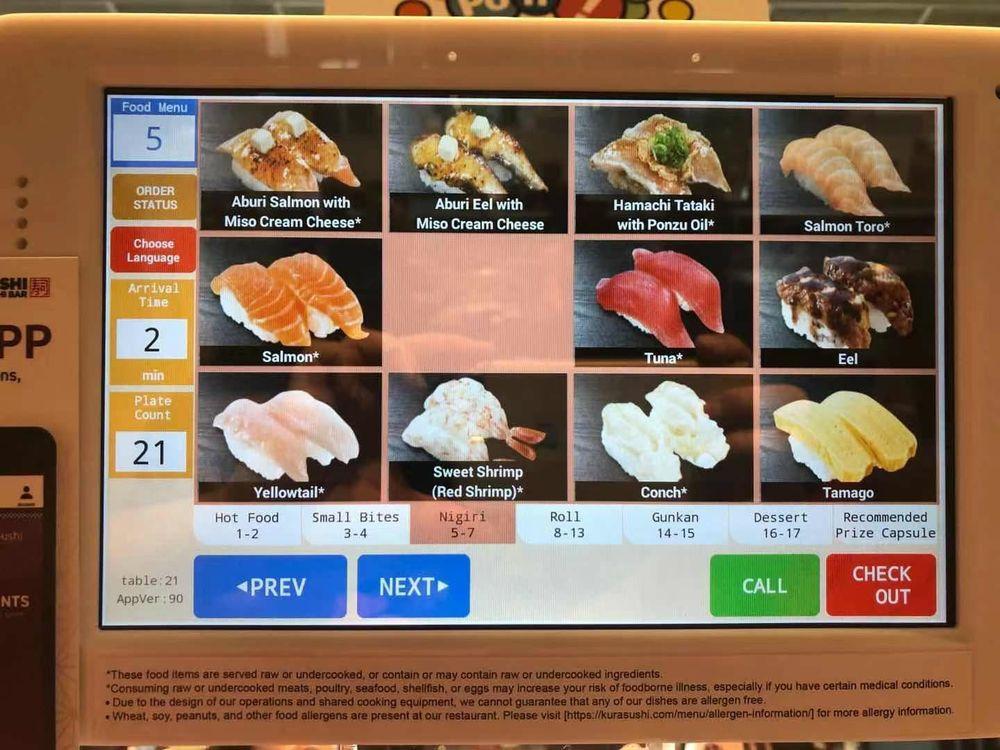 Menu at Kura Revolving Sushi Bar, Bellevue