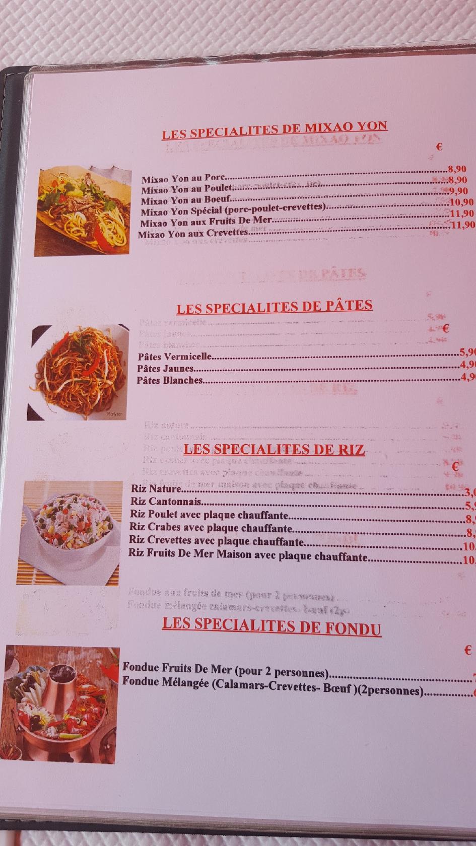 Carta del restaurante Le Saigon, Fréjus