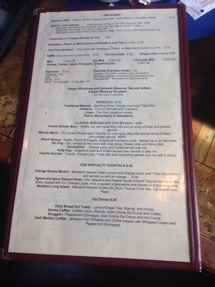 Menu at Our Daily Bread Restaurant, Veneta