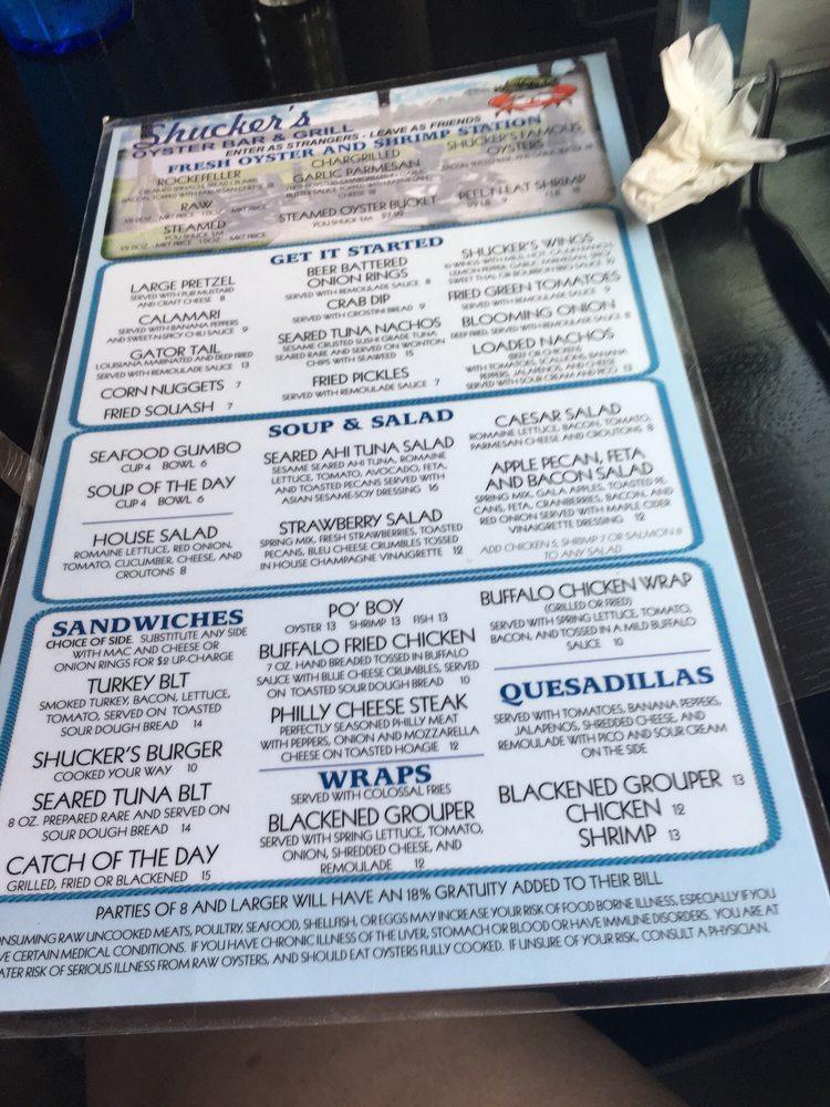 Menu at Shucker's Oyster Bar, Fernandina Beach, Old Nassauville Rd