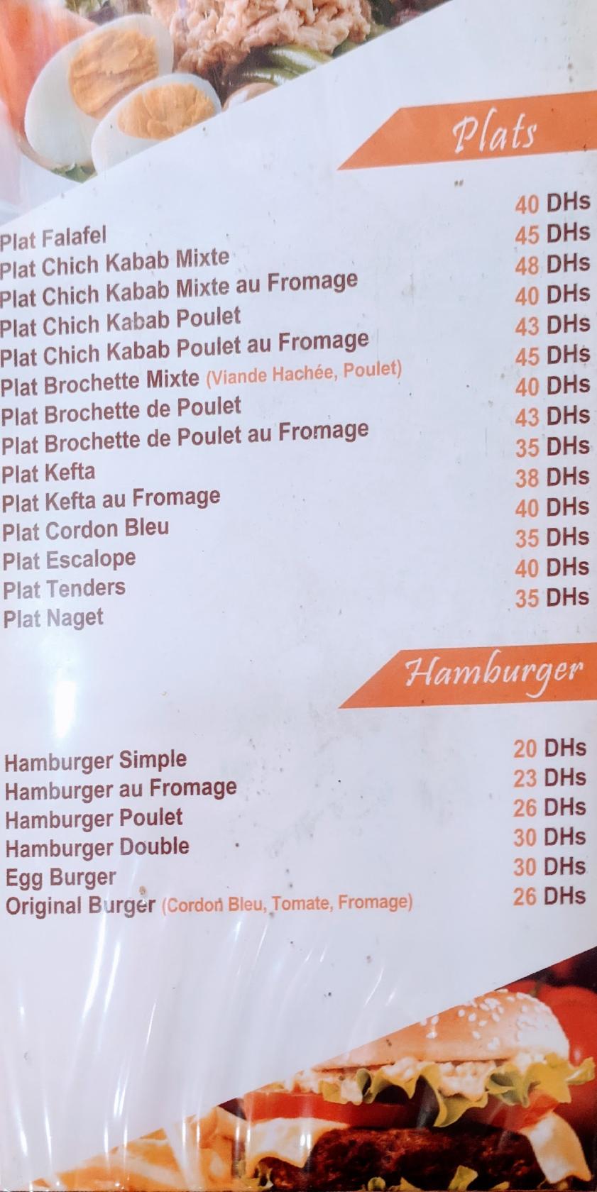 Speisekarte von Snack Chich Kebab Marrakech restaurant, Marrakesch