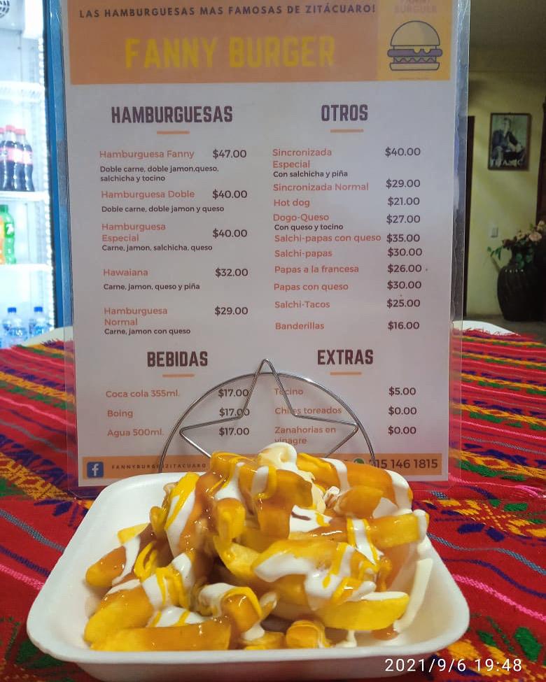 Menu at Fanny Burger restaurant, Zitácuaro, Av. Revolución Sur 204
