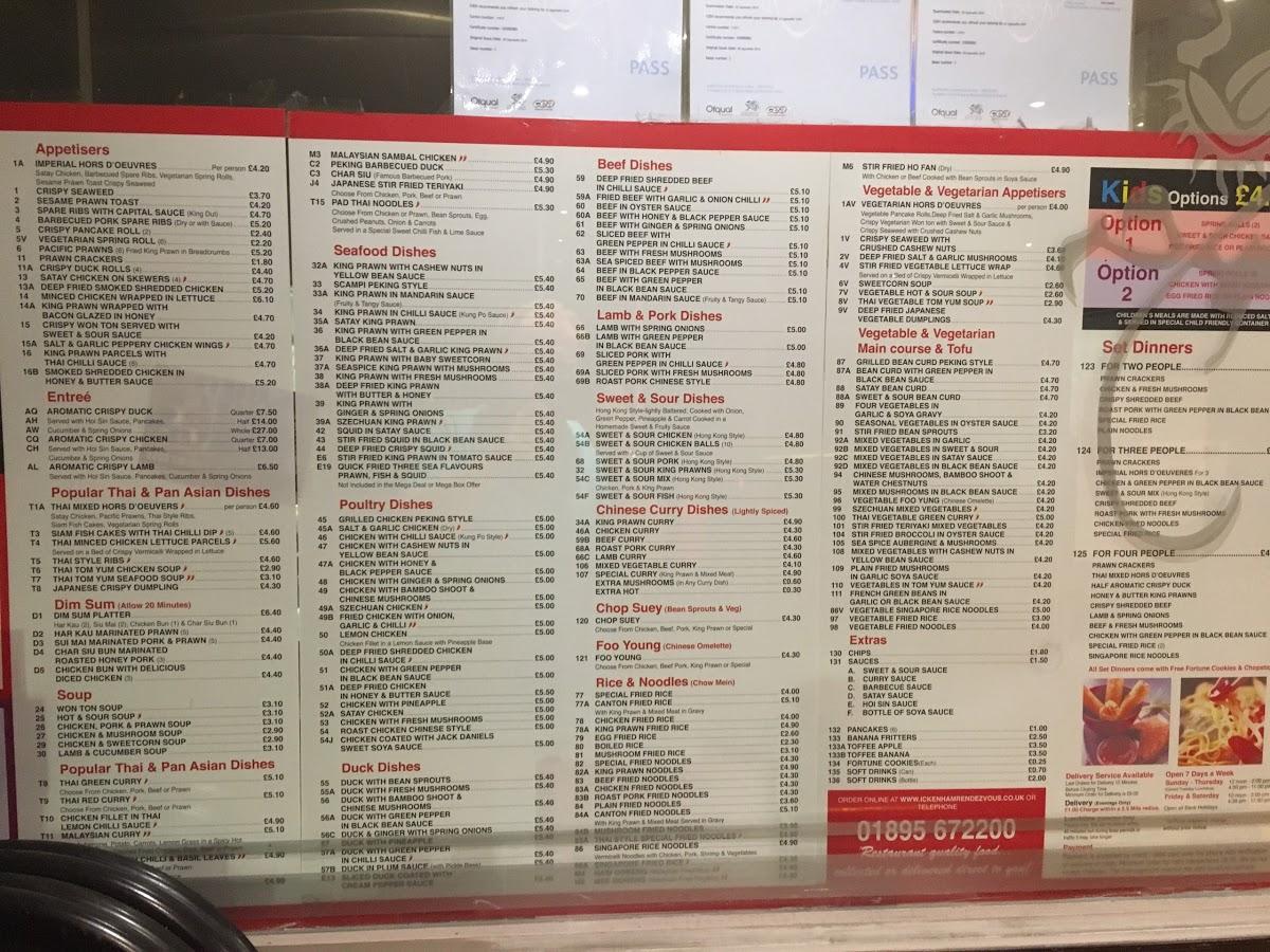 Menu at Ickenham Rendezvous restaurant, Uxbridge, 95 High Rd