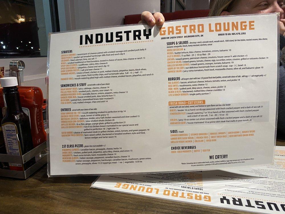Menu at Industry Gastro Lounge restaurant, Oklahoma City