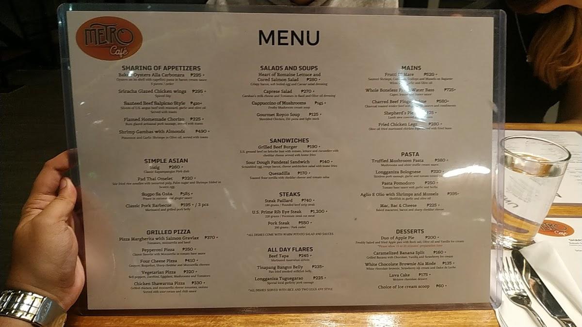 Menu at Metro Café restaurant, Pasay, Ground Floor