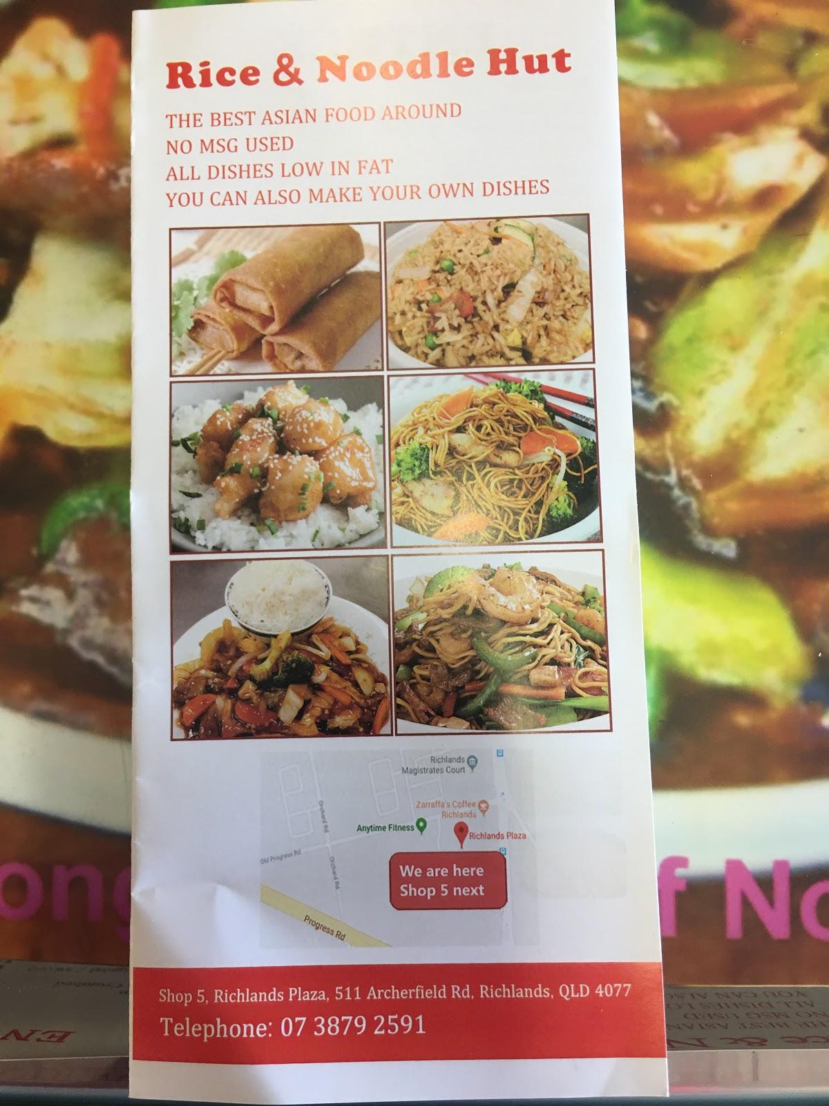 Menu at rice and noodle hut restaurant, Richlands