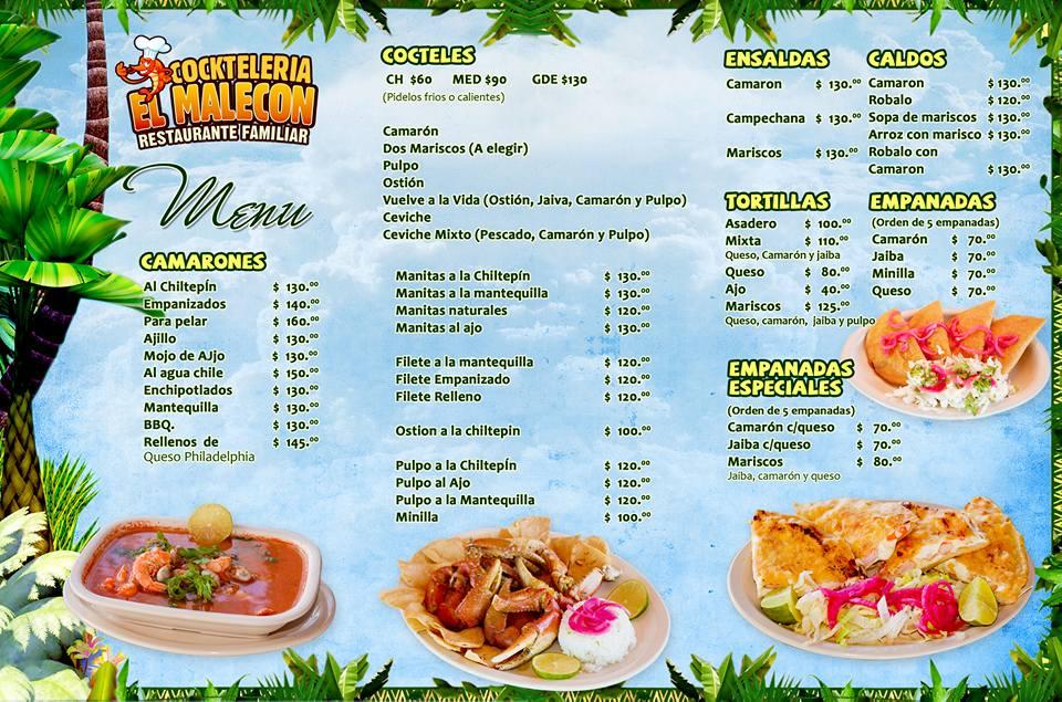 Menu at Restaurante El Malecon, Paraíso