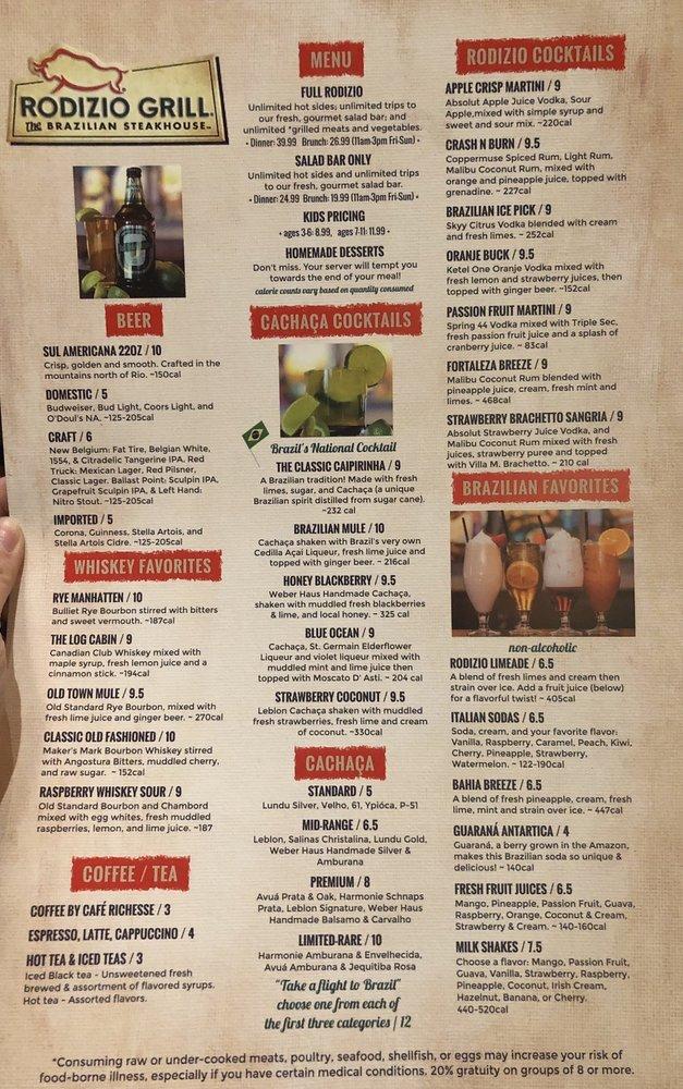 Menu at Rodizio Grill Brazilian Steakhouse Fort Collins, Fort Collins