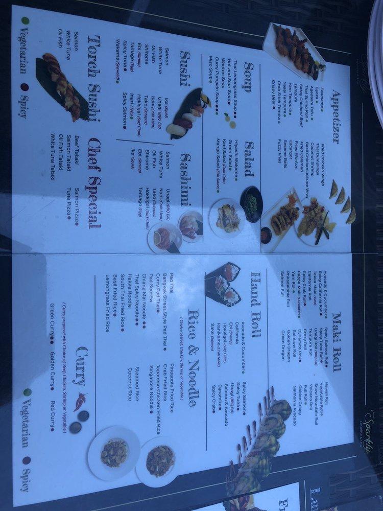 Menu at SPARKLY Japanese & Thai restaurant, Vaughan