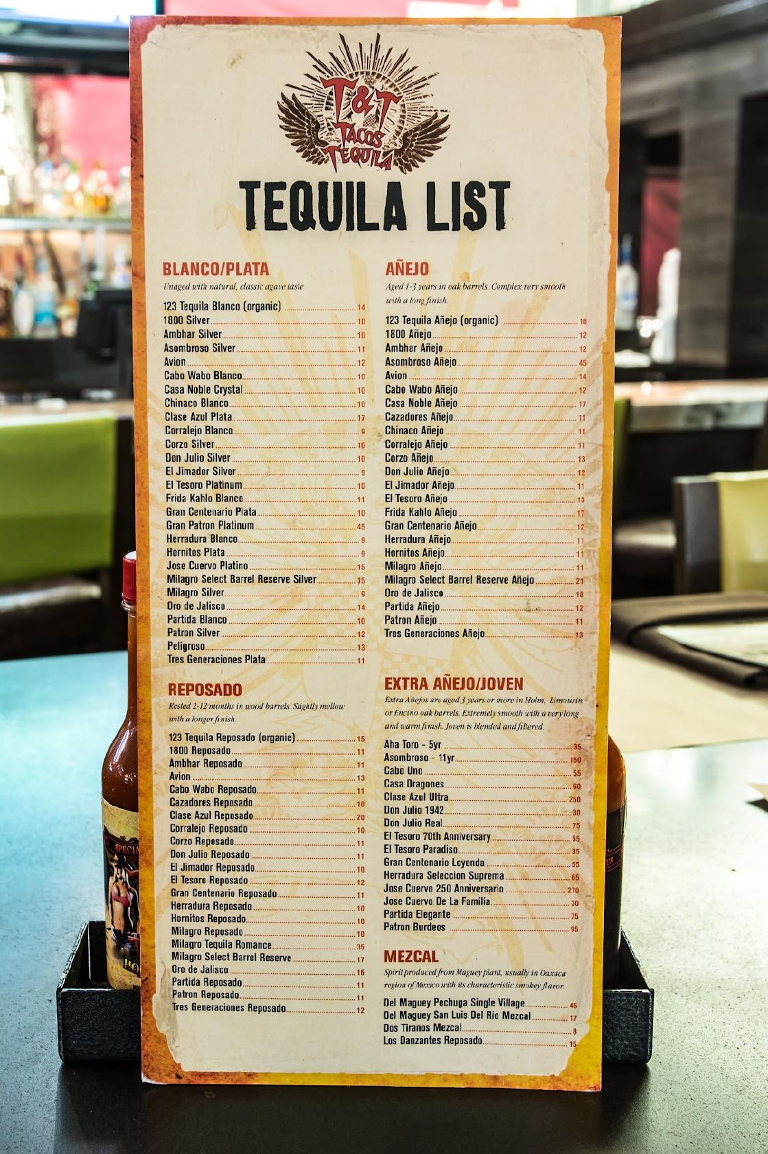 Menu at Tacos & Tequila restaurant, Las Vegas
