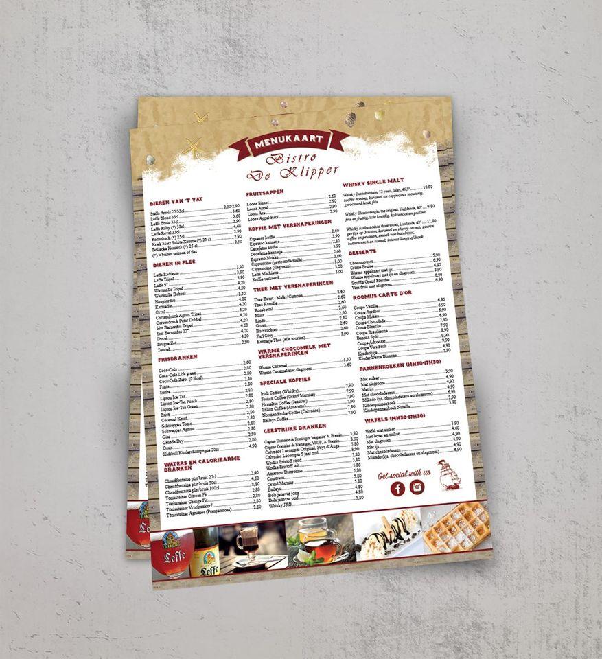 Menu at Bistro De Klipper, Koksijde, Zeedijk 462