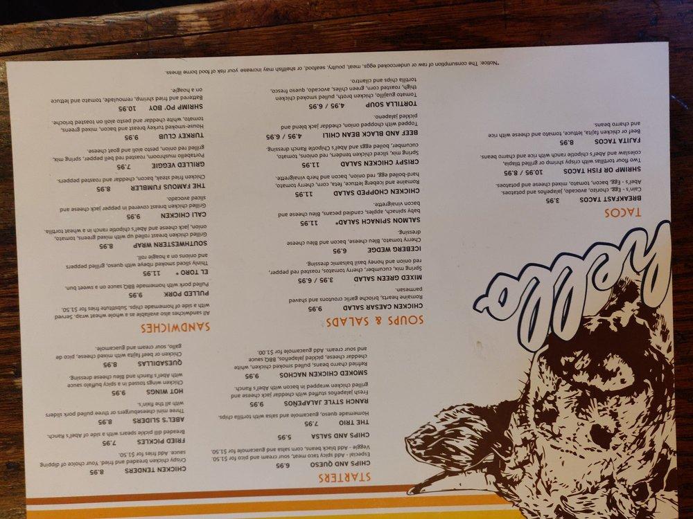 Menu at Cain & Abel's pub & bar, Austin