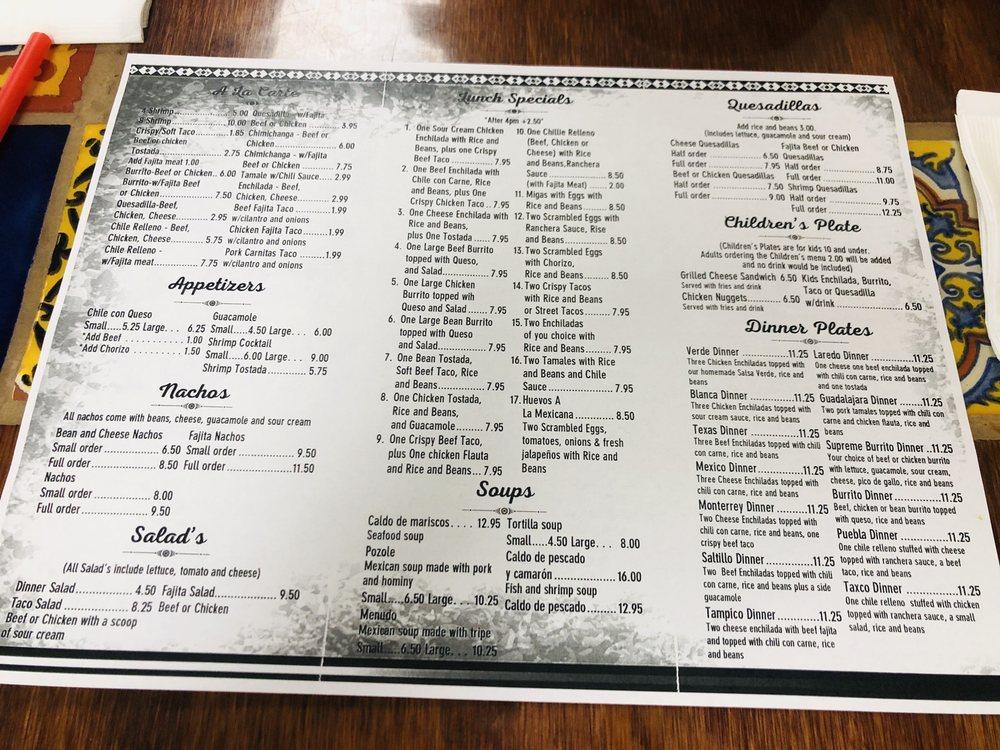 Menu at El Pueblito Mexican Cocina restaurant, Plano