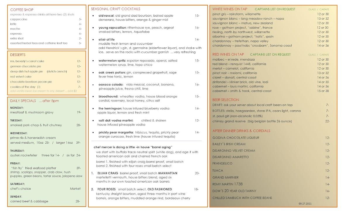 Menu at Rascal Modern American Diner & Bar, Sedona