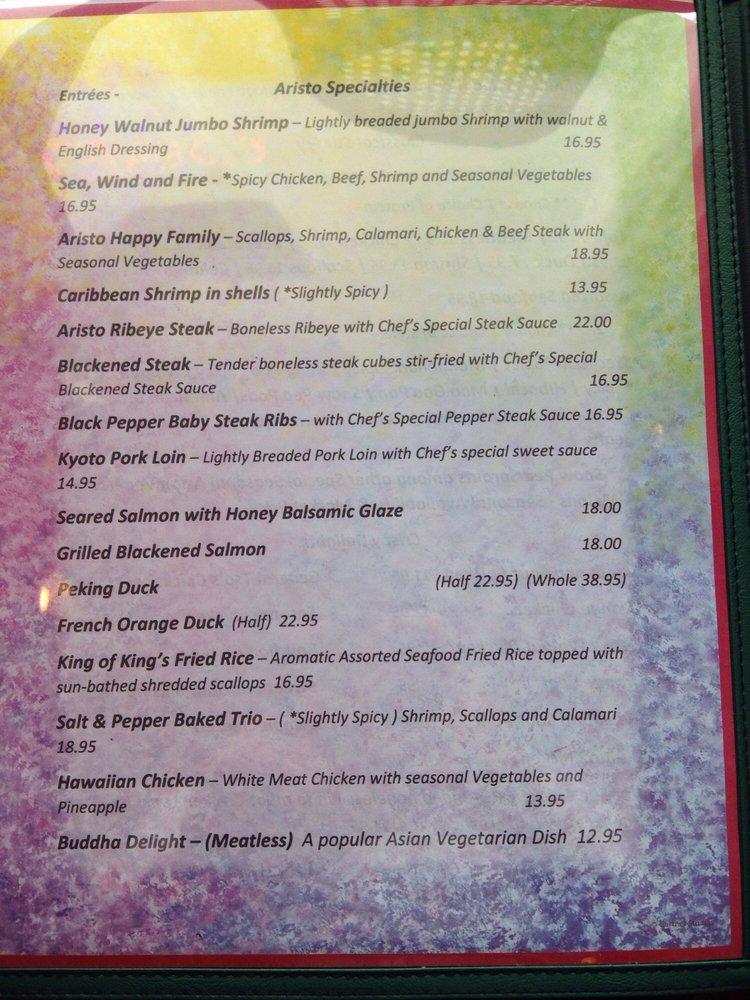 Menu at Aristo Bistro restaurant, Westlake