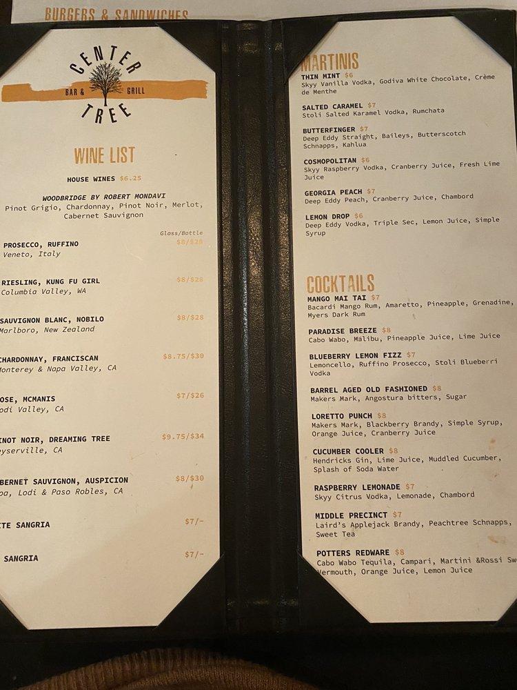 Menu at Center Tree Bar & Grill, Rutland