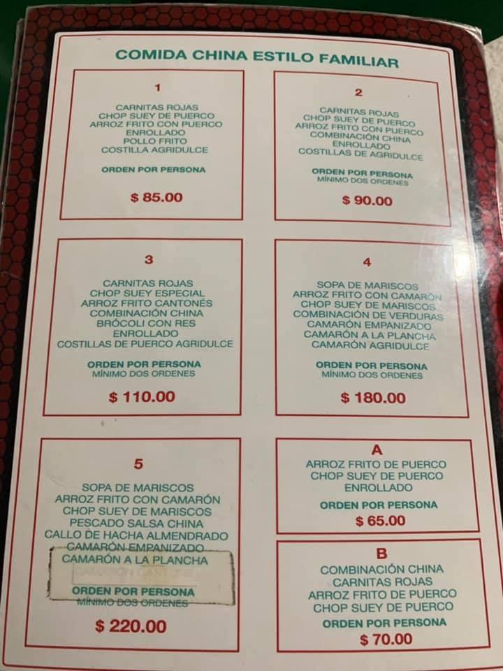 Carta de Restaurant Choy Li Yuan, Hermosillo