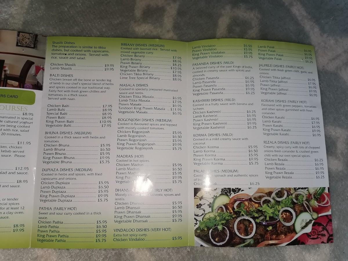 Menu at Lime Tree Indian Cuisine restaurant, Coupar Angus