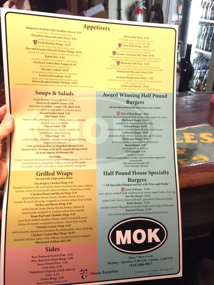 Menu at Man of Kent Tavern pub & bar, Hoosick