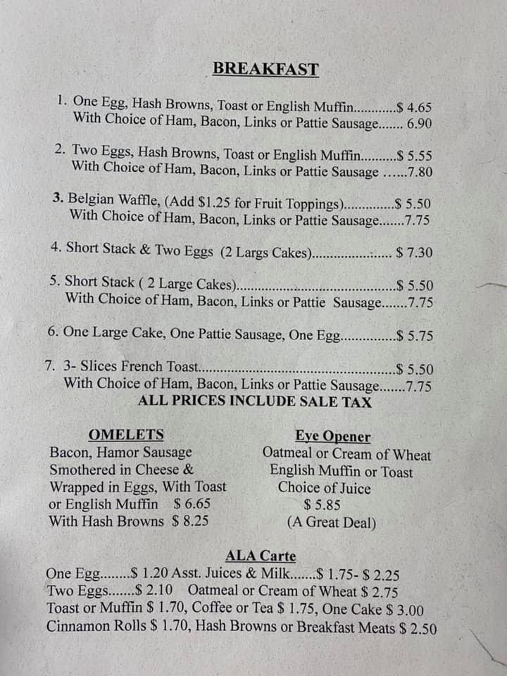 Menu at Pheasant Cafe, Waseca
