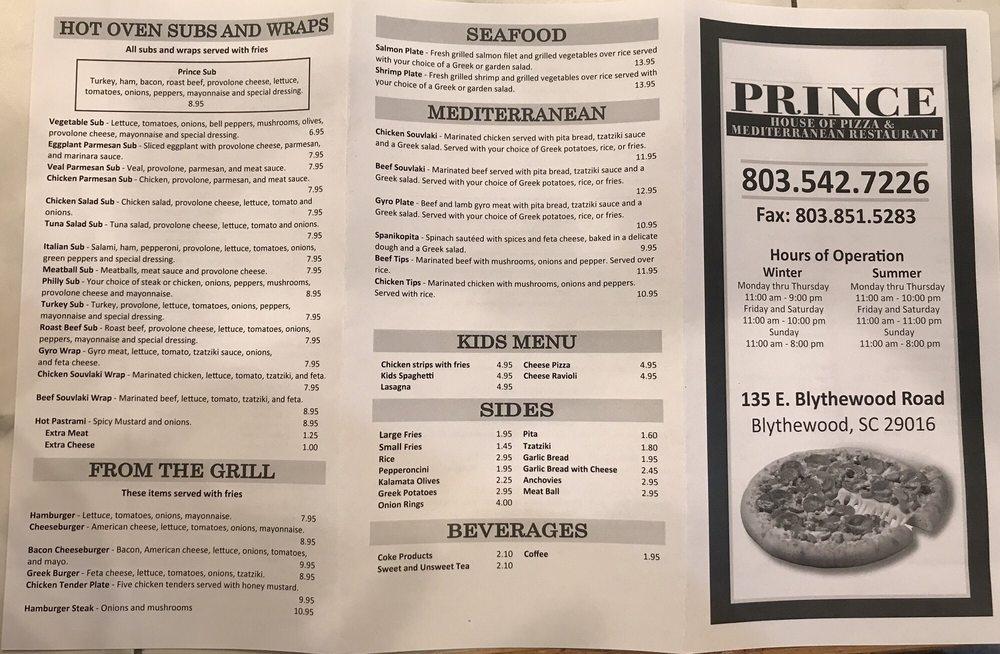Menu at Prince House Of Pizza pizzeria, Blythewood