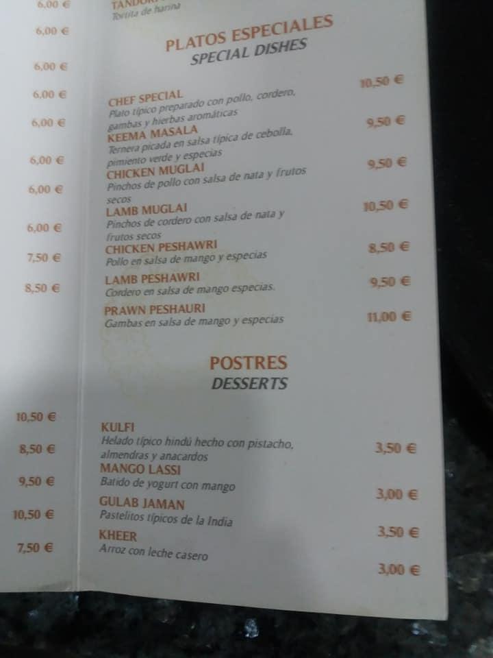 Menu at Restaurante Shere Khan, Moncada