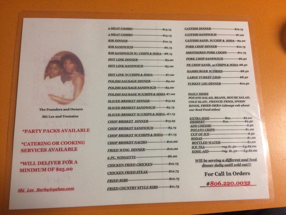 Carta de Shi Lee's Barbecue & Soul Food Cafe, Amarillo