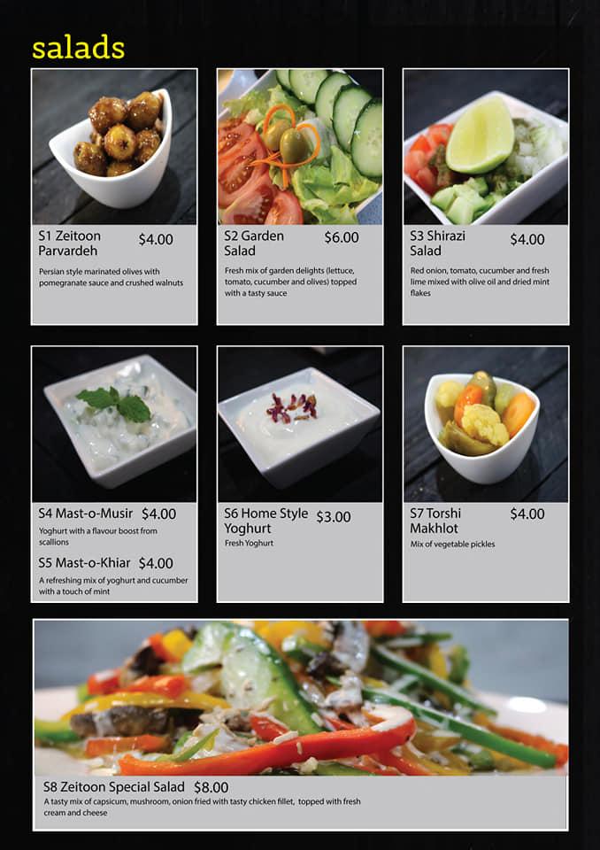 Menu at Zeitoon Restaurant, Salisbury