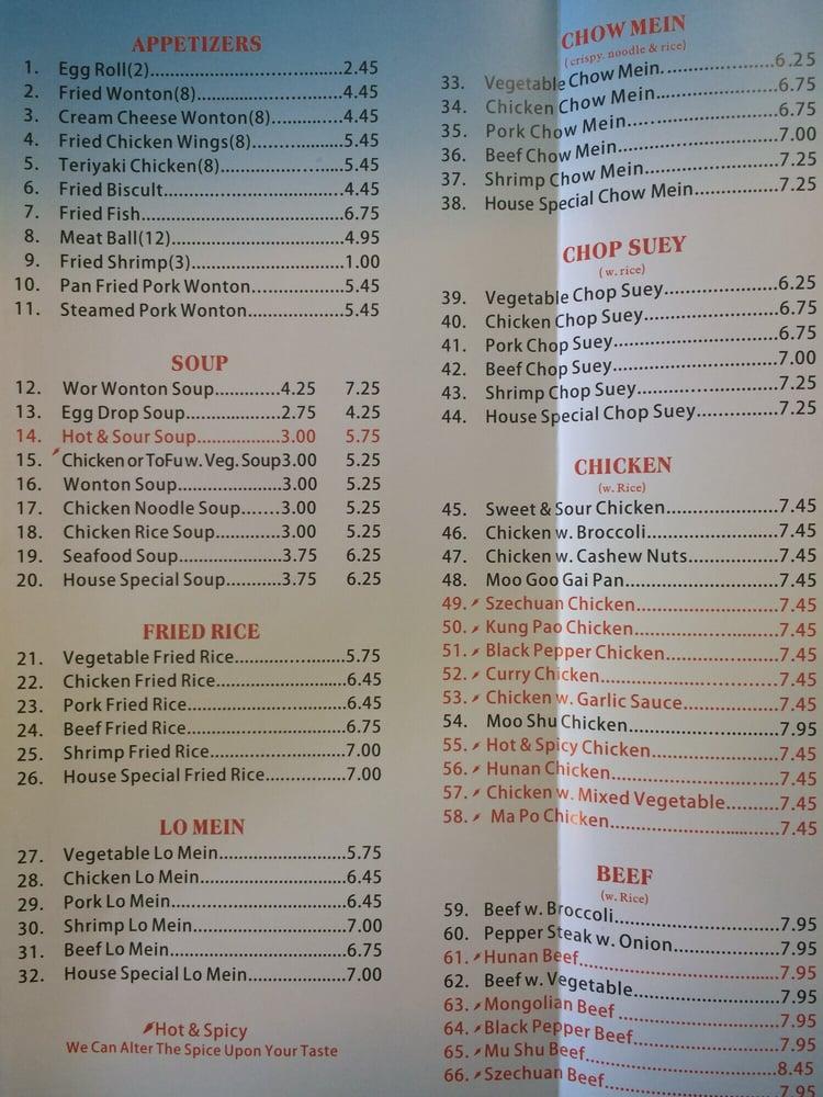 Menu at Asian Buffet restaurant, Raton