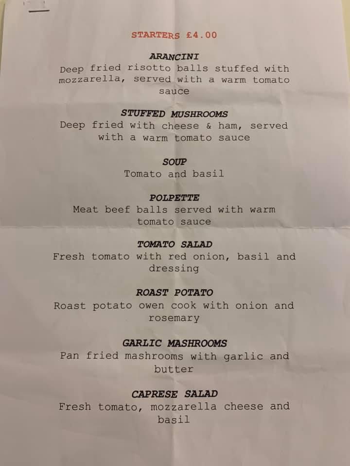 Menu at IL Vecchio Ristorante restaurant, Bridgend