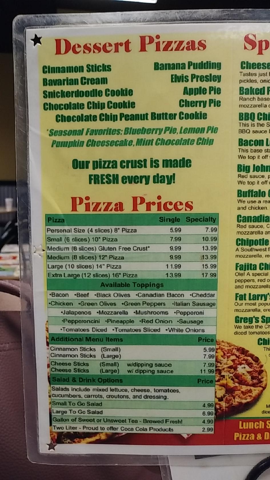 Menu at Larry's Pizza of LR pizzeria, Little Rock, 801 S Bowman Rd
