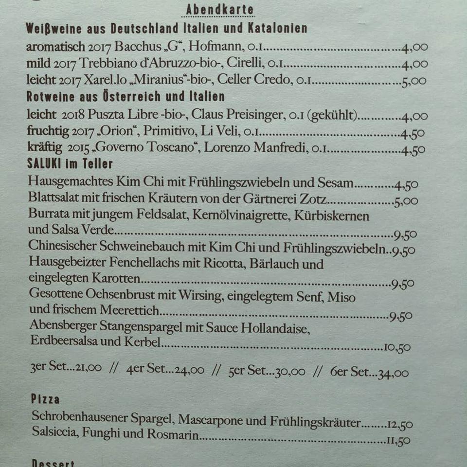Speisekarte von Saluki pizza, München